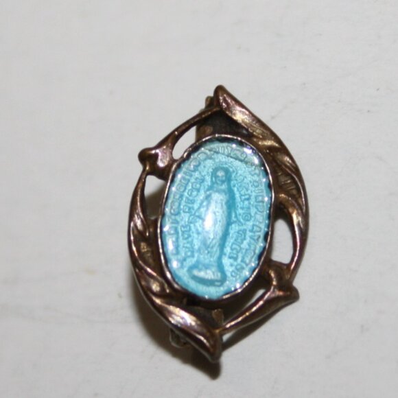 Vintage | Jewelry | Vintage Gold And Blue Mother Mary Pin Brooch 5 Tall ...